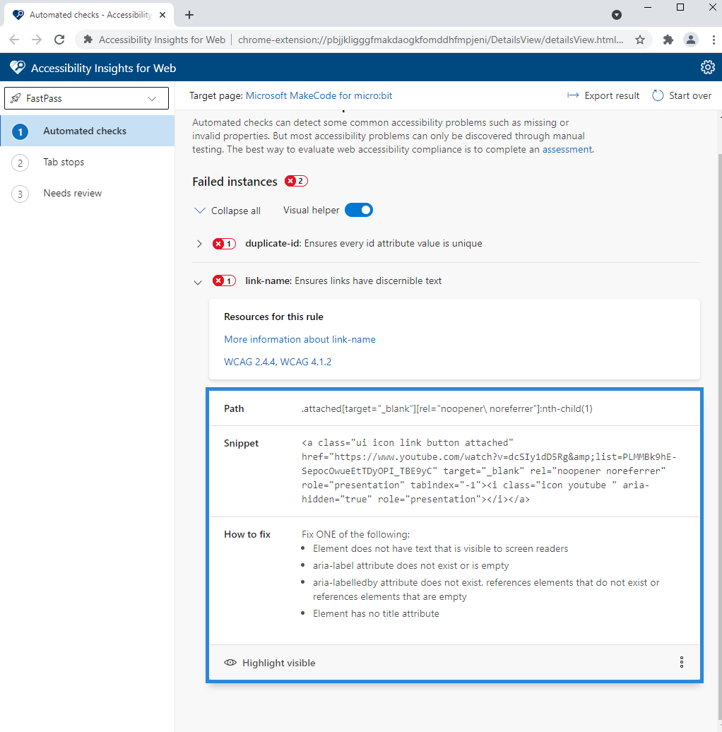 Chrome Accessibility Issue: Link Name · Issue #4006 · microsoft/pxt-microbit · GitHub