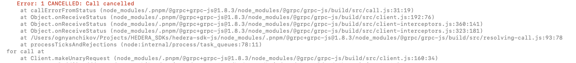 Updating from 1.8.2 caused Error: 1 CANCELLED: Call cancelled through ...