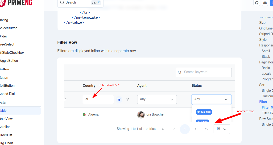 Datatabe: header filtering with a p-calendar or p-select gets cropped and cannot be scrolled ...