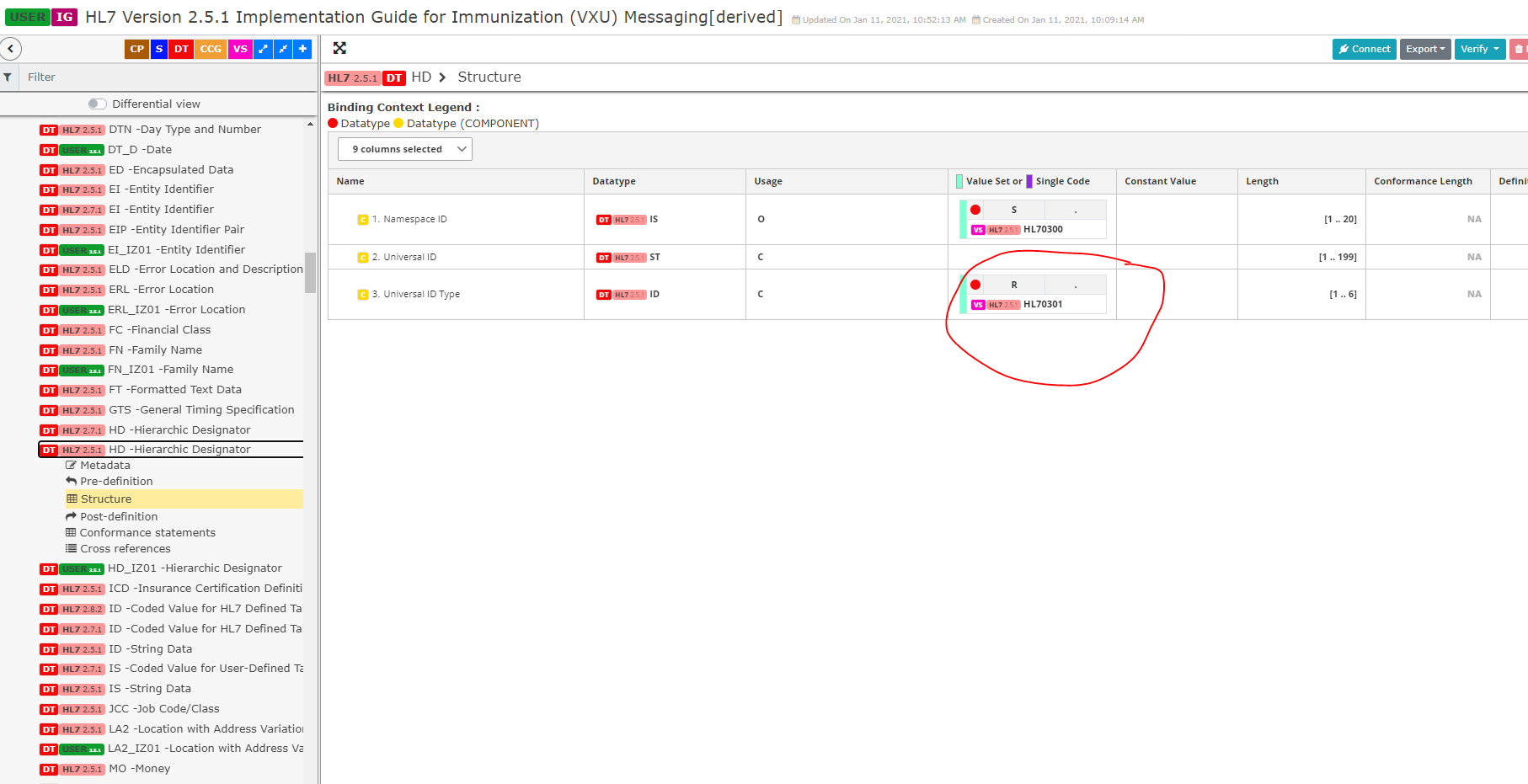 [BUG] User should be redirected to value set in TOC when clicking on a value set in a datatype ...