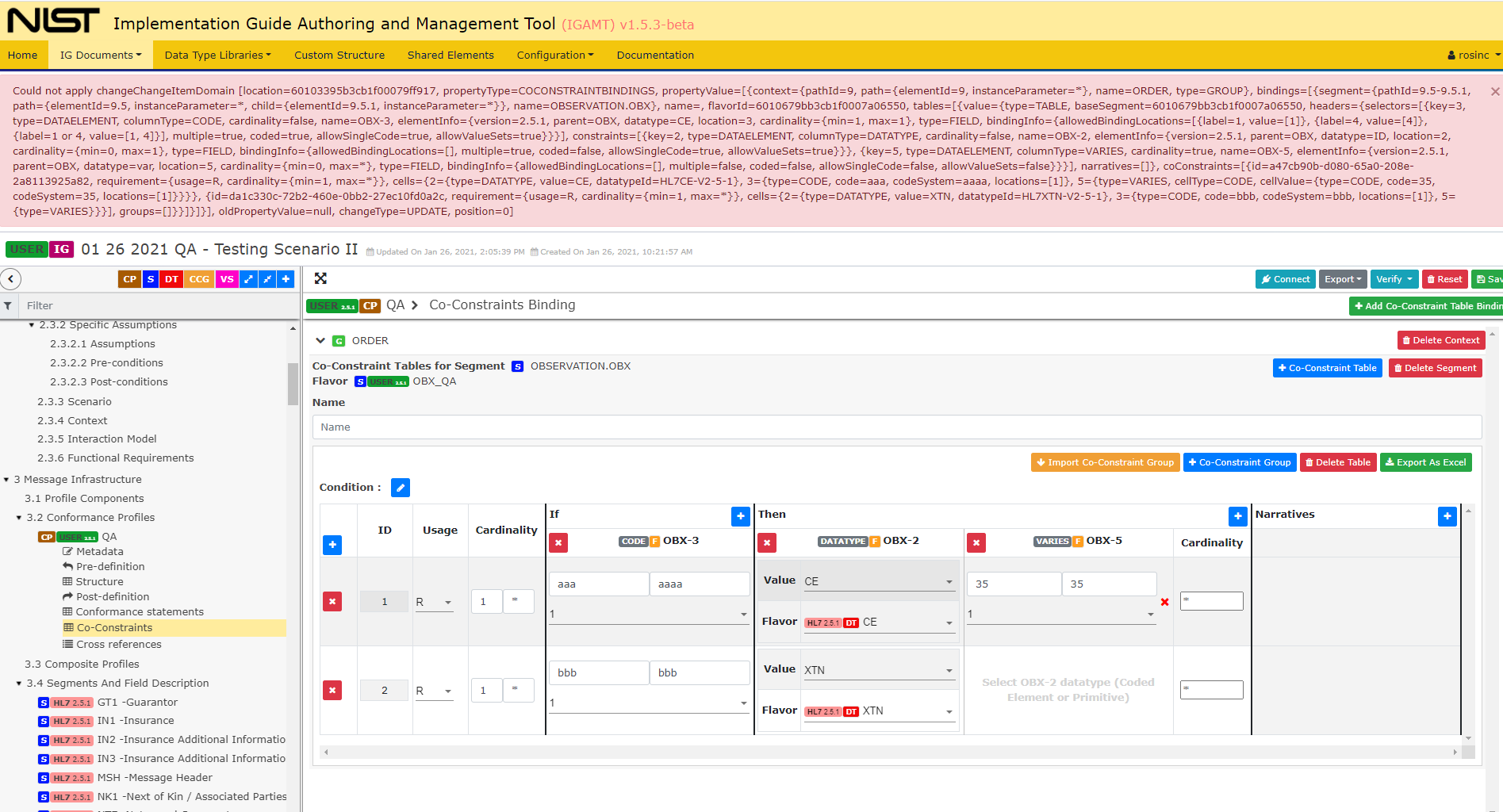 [BUG] Error in co-constraint while saving (hit-dev) · Issue #1205 · usnistgov/hl7-igamt · GitHub