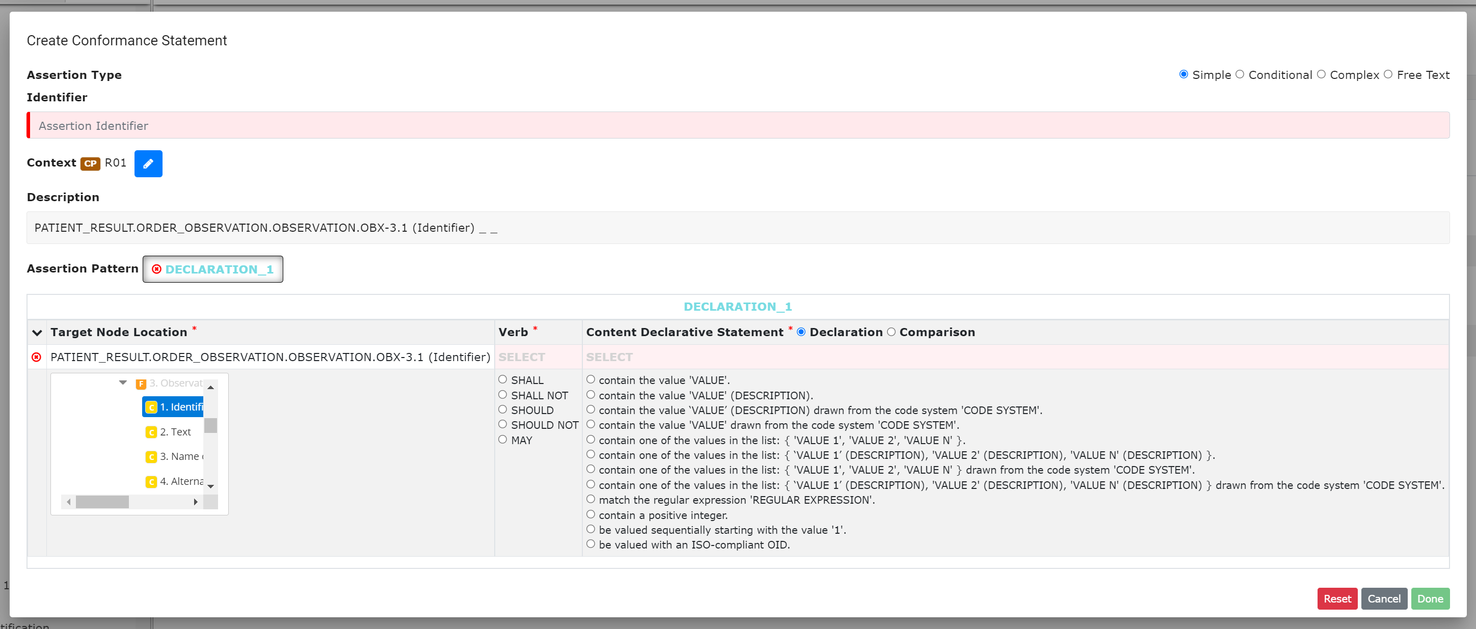 [BUG] Conformance statements UI: Target Occurrence Declarative Statement not always present for ...
