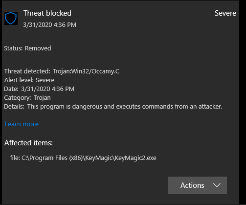 Key Magic is suddenly reported as a threat in Windows 10 PC · Issue #92 ...