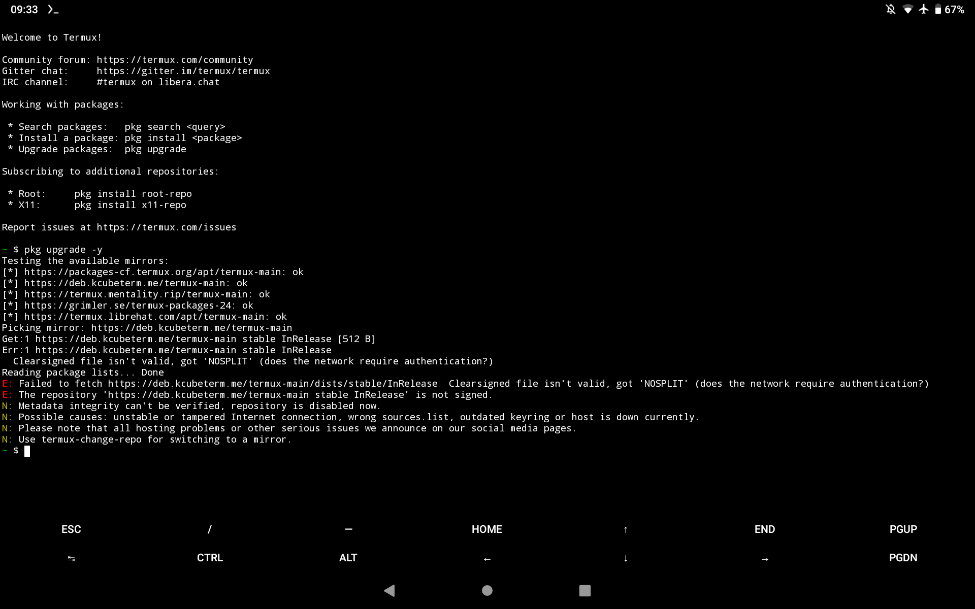 [Bug]: pkg update -y · Issue #18560 · termux/termux-packages · GitHub