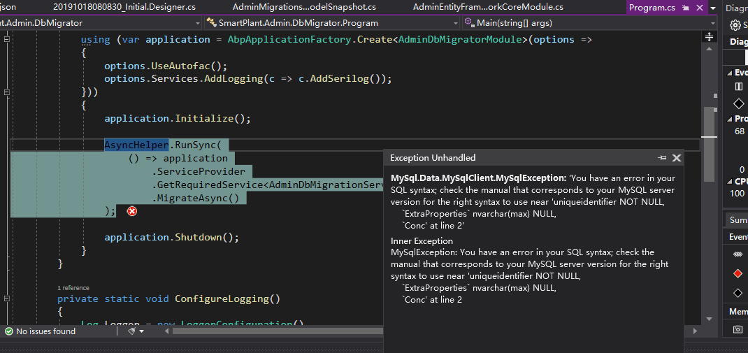 MySQL can't create table. · Issue #1985 · abpframework/abp · GitHub