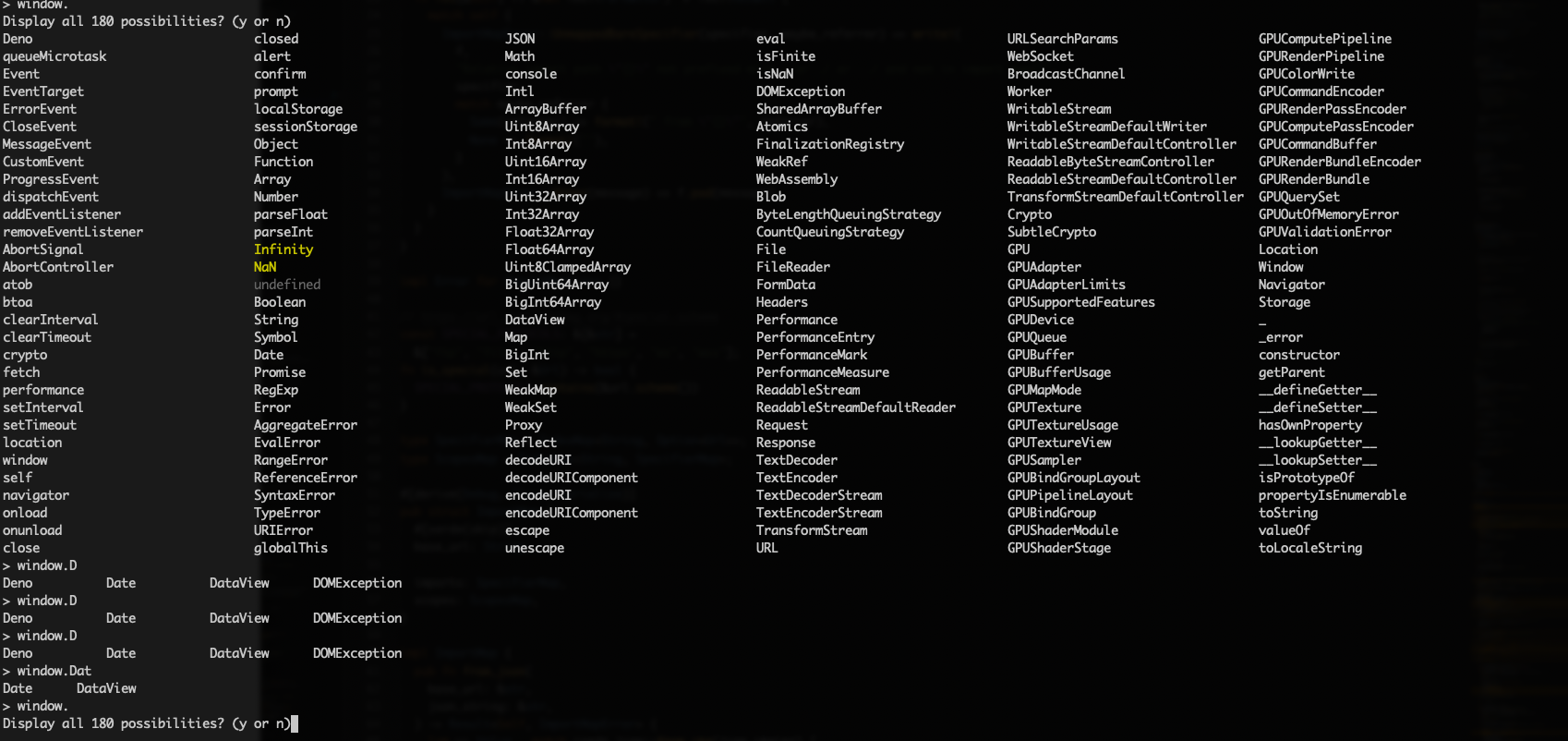 Consider using list completions in REPL · Issue #10997 · denoland/deno · GitHub
