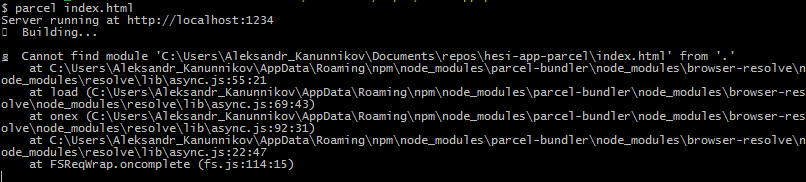 Cannot find module {index.html path} from '.' · Issue #80 · parcel-bundler/parcel · GitHub
