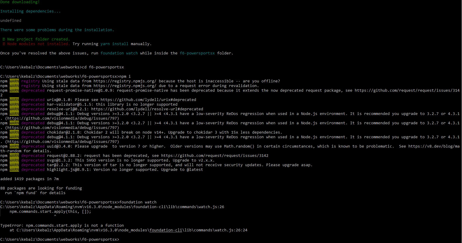 Node Modules Not Installed after 'foundation new' on Windows · Issue ...