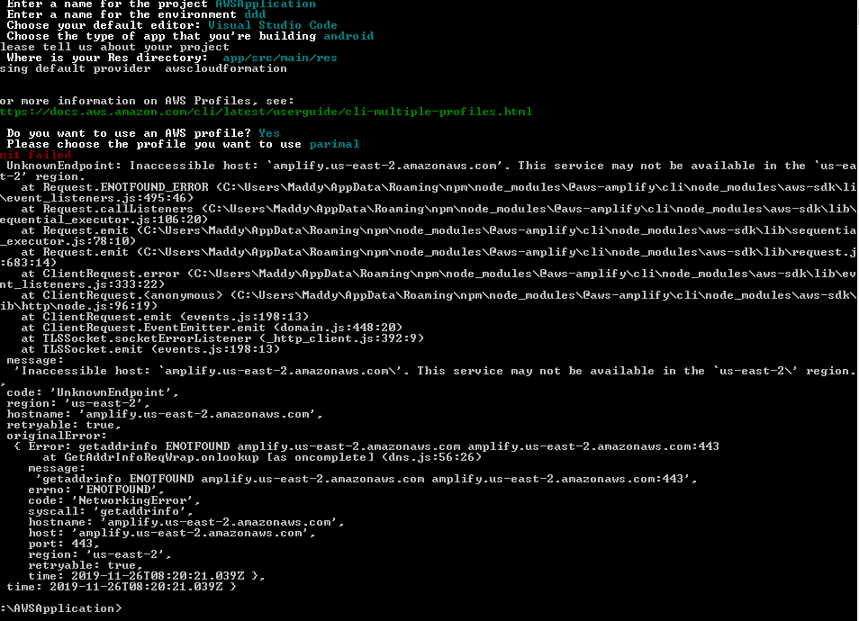 Error While During Amplify Init Where Inaccessible Host Unknown Endpoint This Service Is Not 