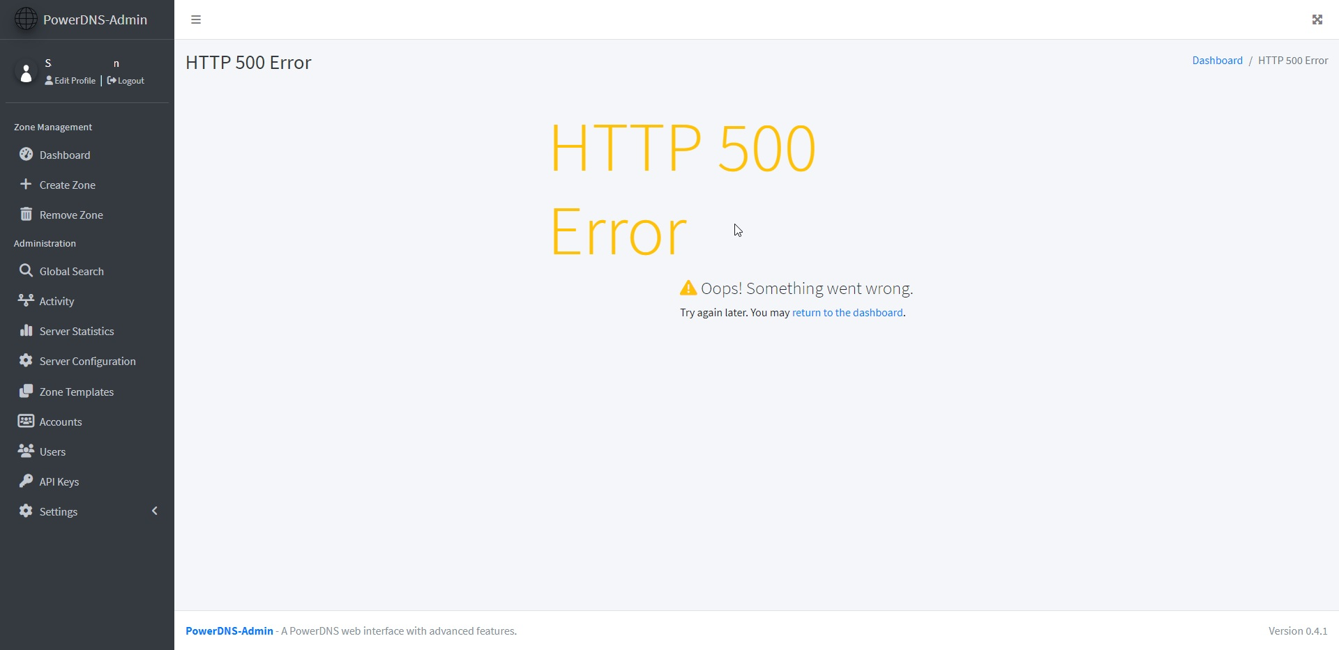 HTTP 500 Error When Managing Domains Issue 1589 PowerDNS Admin HTTP 500 Error When Managing Domains Issue 1589 PowerDNS Admin