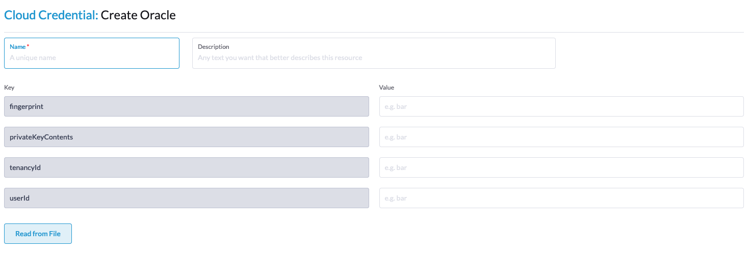 [BUG] [UI] Oracle cloud credential should allow user to specify region & optional private key ...