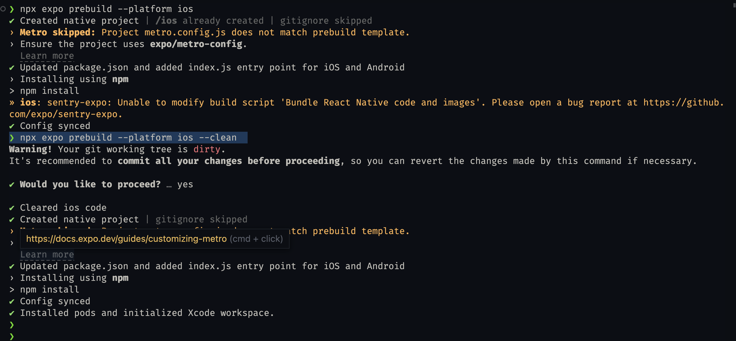 ios: sentry-expo: Unable to modify build script 'Bundle React Native code and images'. (only ...