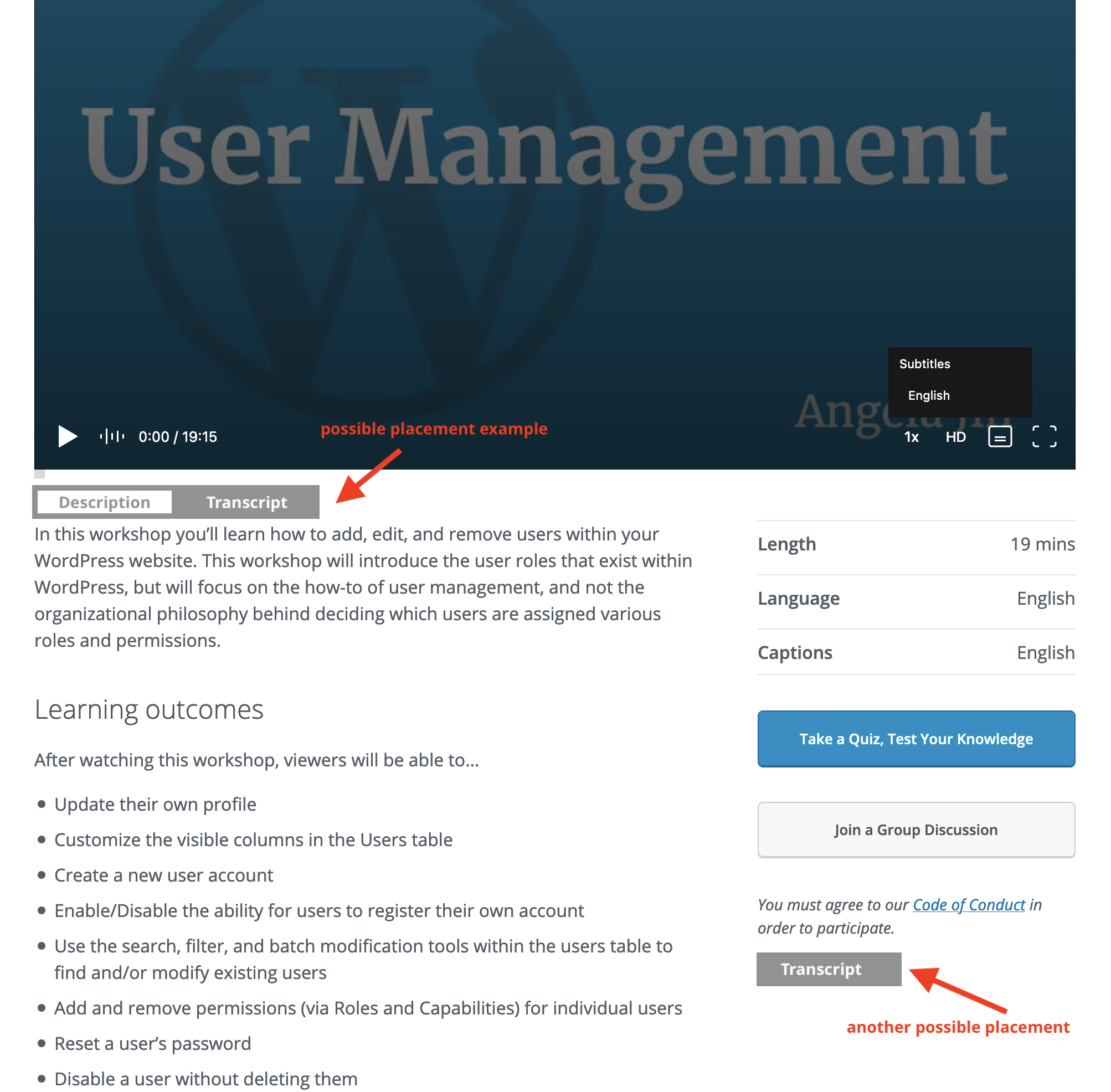 Add transcript section to workshop pages · Issue #186 · WordPress/Learn ...