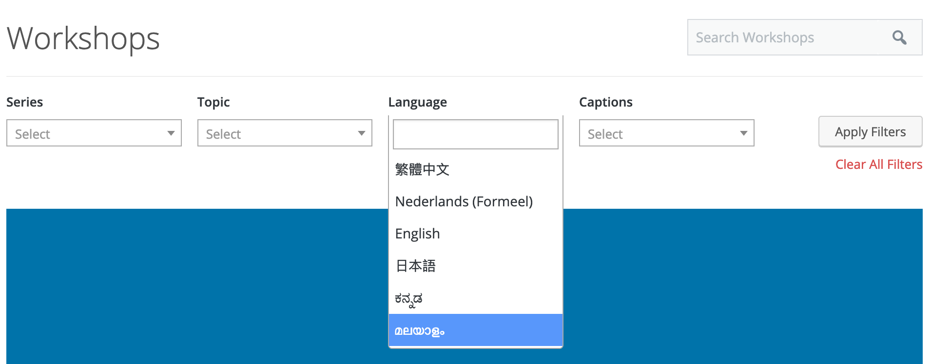 Workshop language filters should only display when a workshop is ...