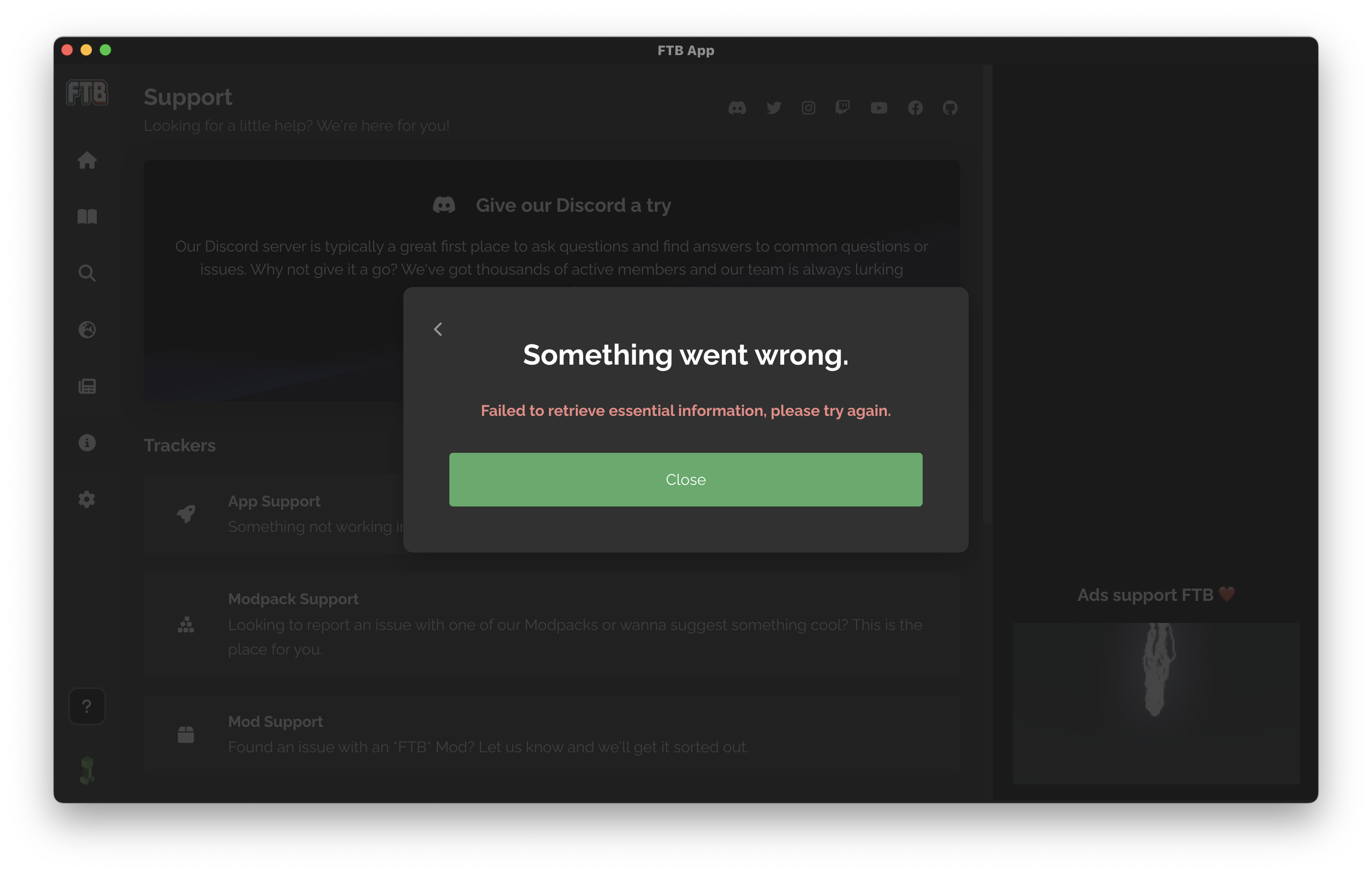 Failed to retrieve essential information, please try again · Issue #948 · FTBTeam/FTB-App · GitHub