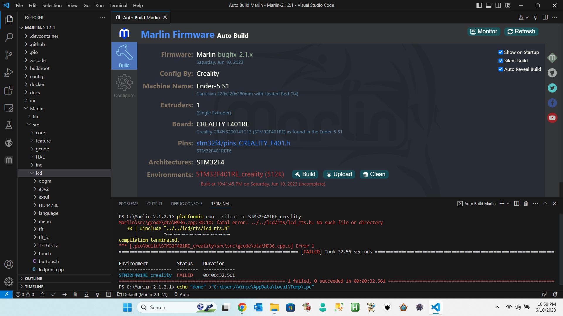 Creality Ender 5 S1 Configuration Files Compile Error · Issue 948 · Marlinfirmware 