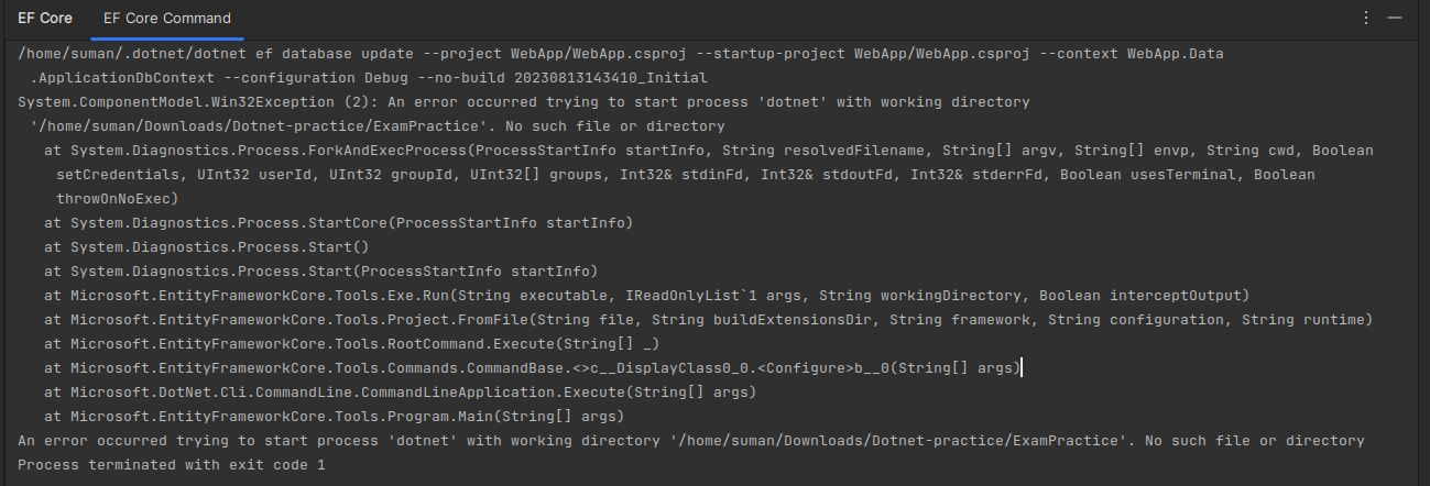 System.ComponentModel.Win32Exception (2): An error occurred trying to start process 'dotnet ...