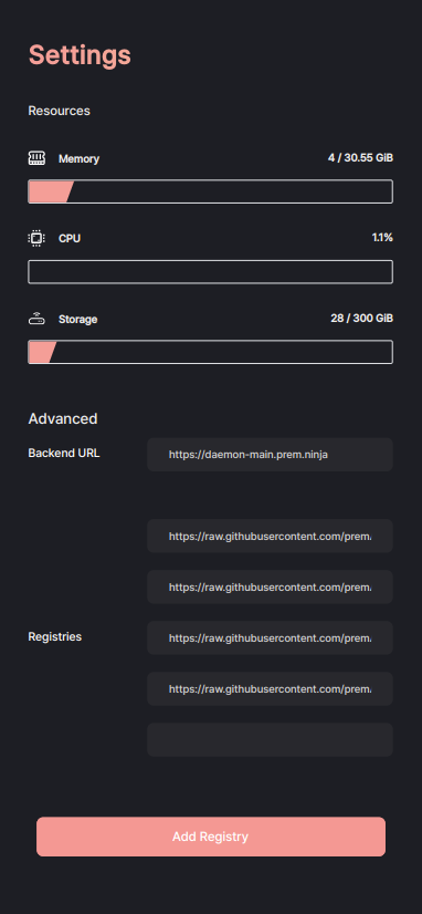 Possibility to append a new registry url · Issue #242 · prem-research/app · GitHub