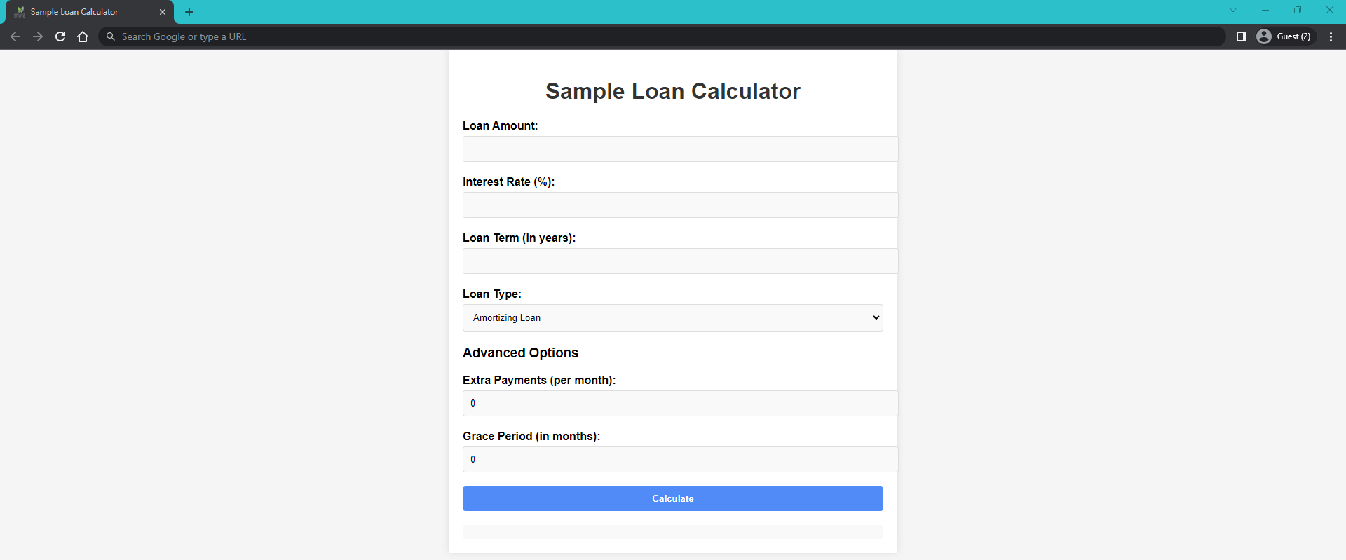 GitHub - cedricmoorejr/loan-calculator: Web based sample loan calculator.