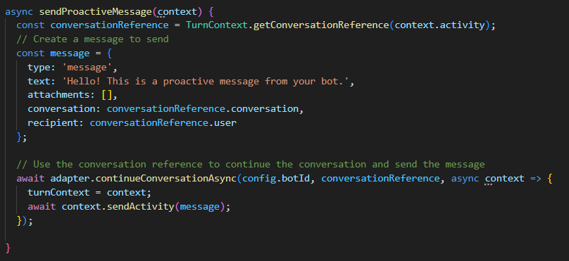 How to send proactive messages with the help of continueConversationAsync method · microsoft ...