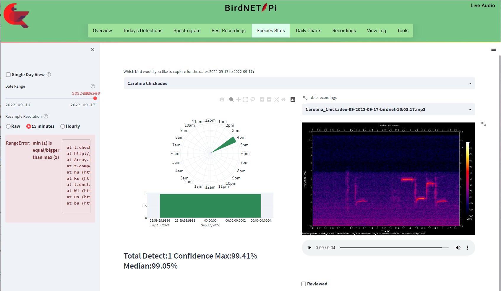 Error in Species Stats for brand new install, 1 species detected. · Issue #555 · mcguirepr89 ...