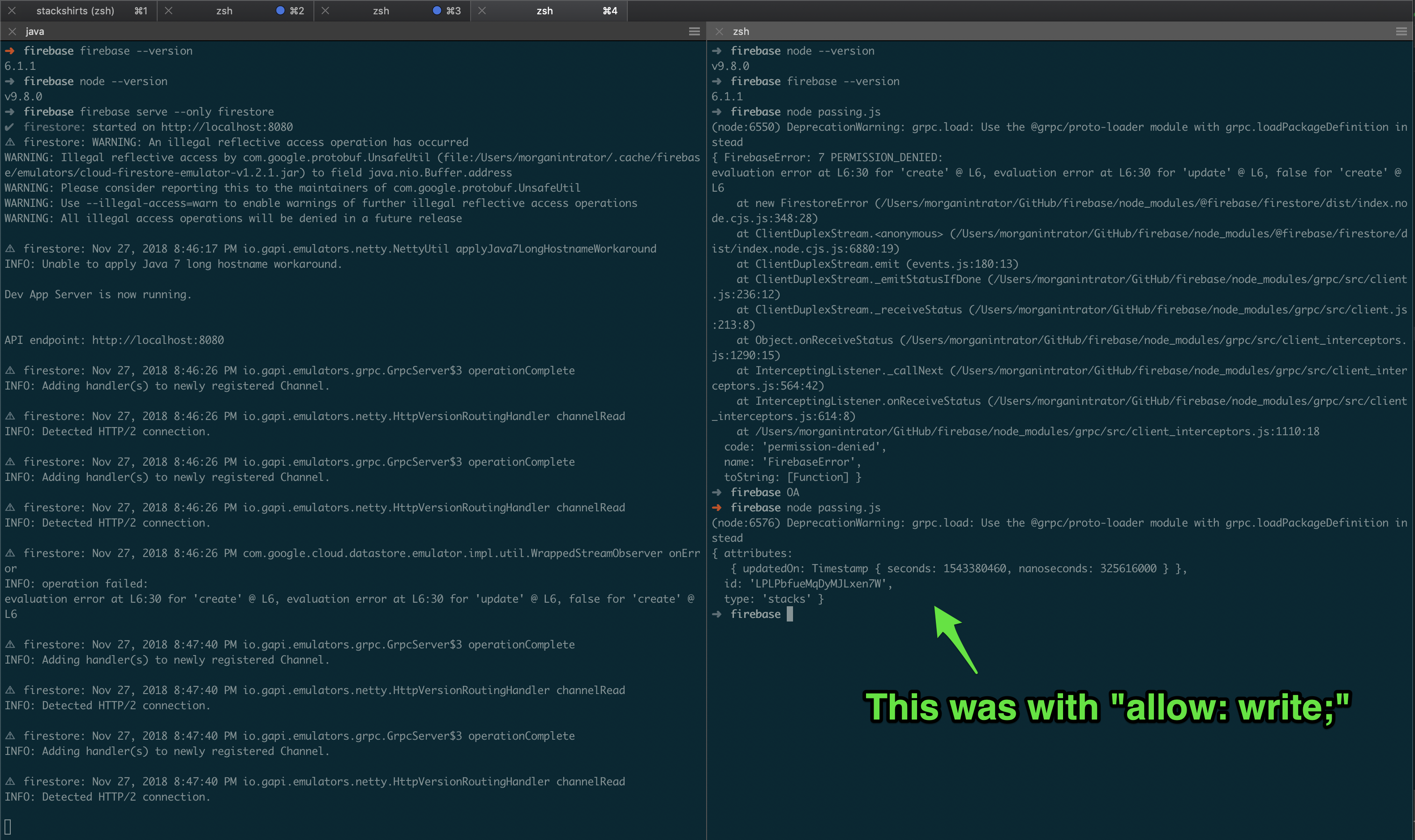 Emulator cannot compare timestamp to request.time when testing security ...