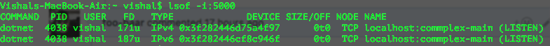 Port localhost:5000 not released causing error System.IO.IOException: Failed to bind to address ...