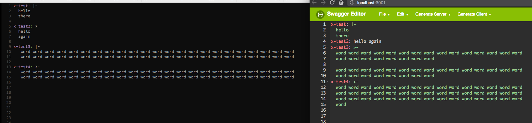 arbitrary line wrapping and change of block scalar indicators (by ...