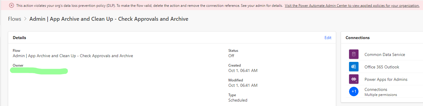 [BUG]: Unable to turn on Governance/Core Flows due to DLP policy ...