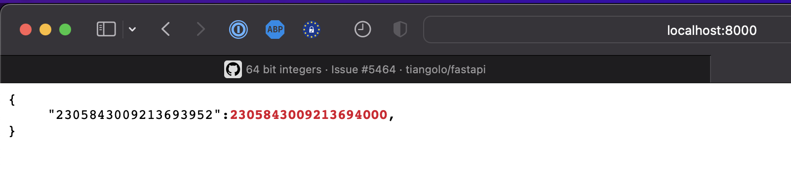 64 bit integers · Issue #5464 · tiangolo/fastapi · GitHub 64 bit integers · Issue #5464 · tiangolo/fastapi · GitHub