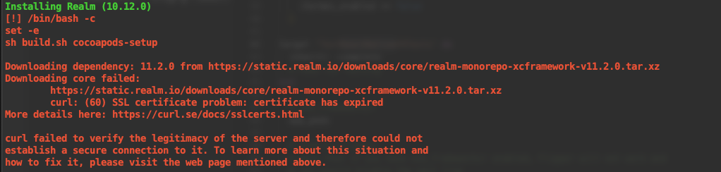 static.realm.io certificate has expired · Issue #8092 · realm/realm-swift · GitHub