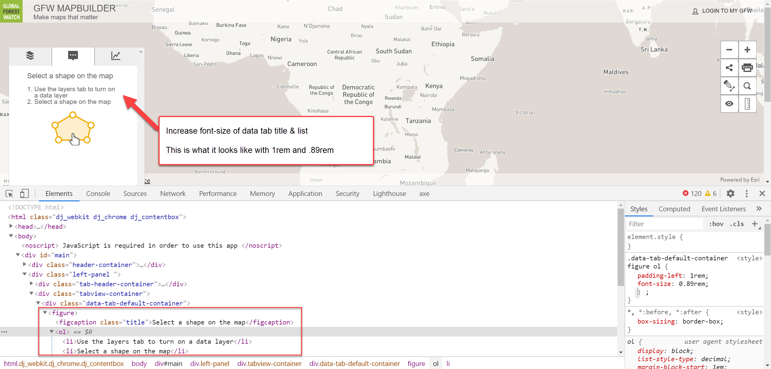Styling - standardize data and analysis tab fonts · Issue #1122 · wri/gfw-mapbuilder · GitHub