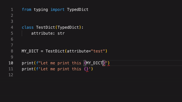 `TypedDict` attribute suggestions don't recognise f-string quote type ...