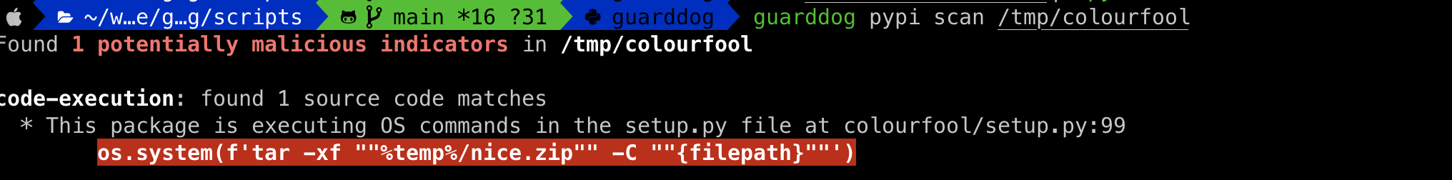 Only one result per sourcecode rule is shown · Issue #187 · DataDog/guarddog · GitHub