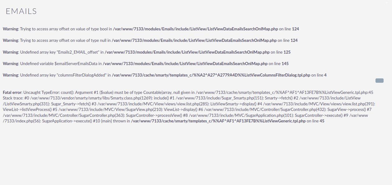 PHP8.1/PHP8.2 - Email Listview doesn't render, so no Emails are visible. · Issue #10034 ...