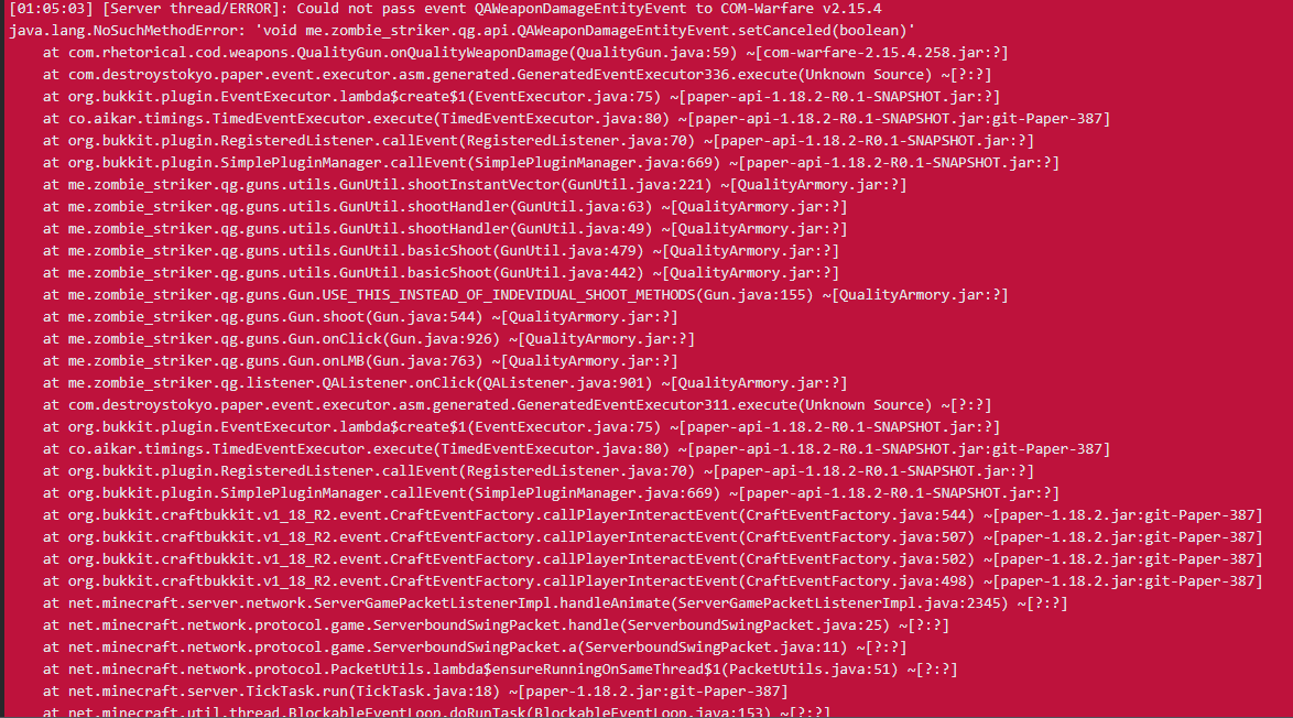 [Bug]: Could not pass event QAWeaponDamageEntityEvent to COM-Warfare v2.15.4 · Issue #435 ...