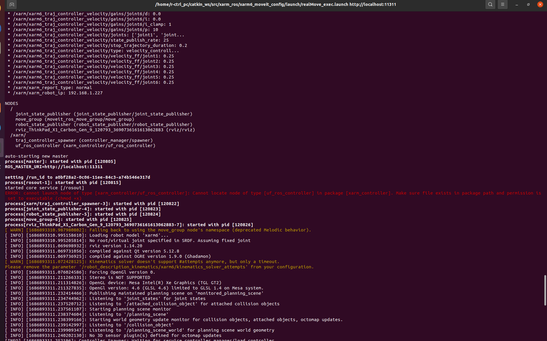 Error When Controlling Actual Xarm Real Machine With Moveit Motion Planner · Issue 186 · Xarm