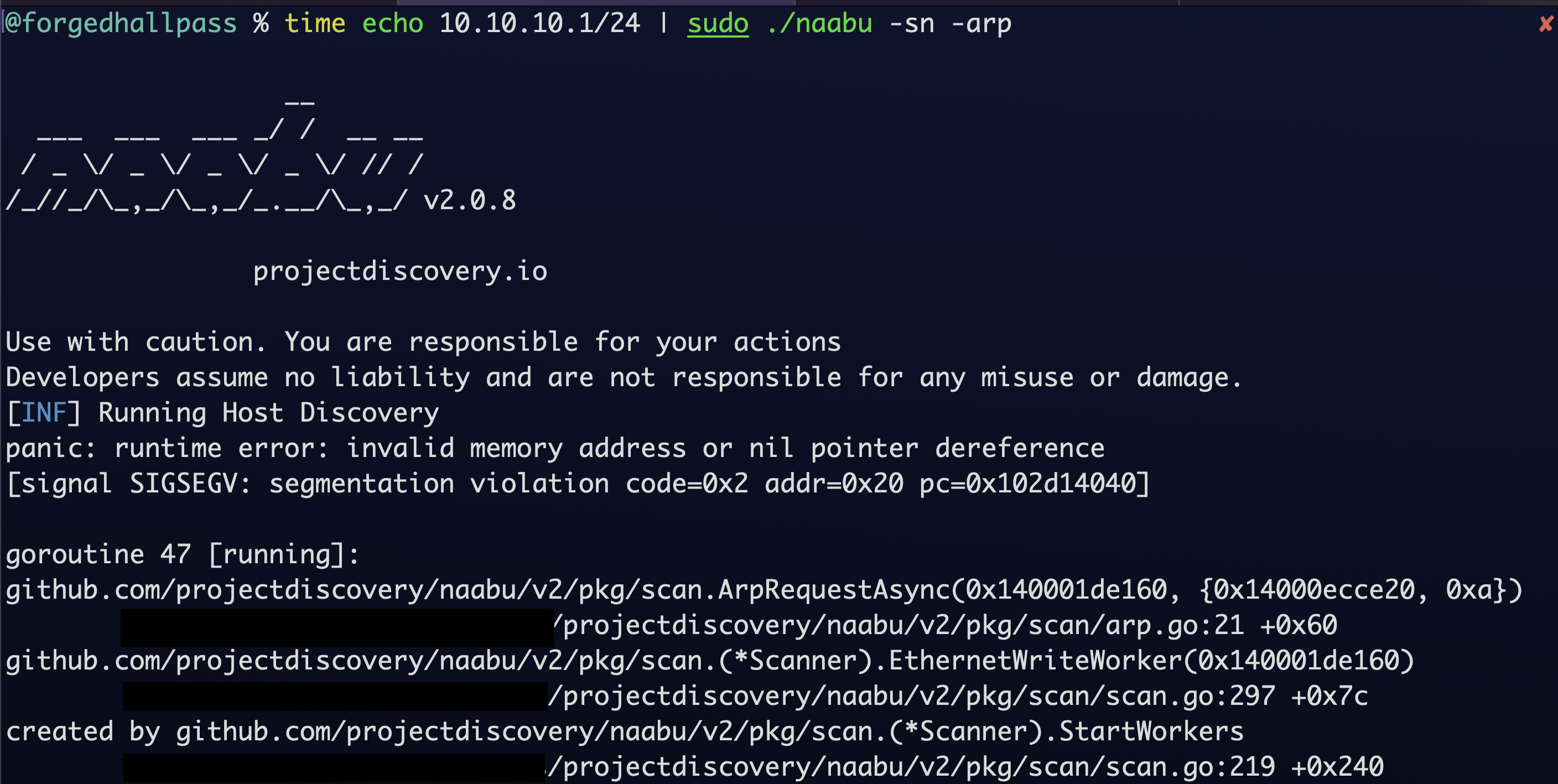 Panic when using certain host discovery flags · Issue #381 · projectdiscovery/naabu · GitHub