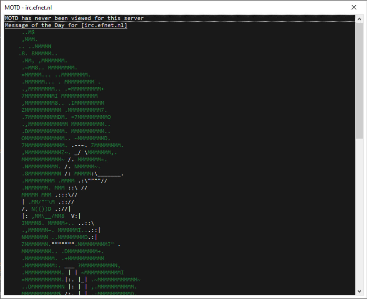 MOTD skewed on for example irc.efnet.nl (windmill) · Issue #53 · peace ...