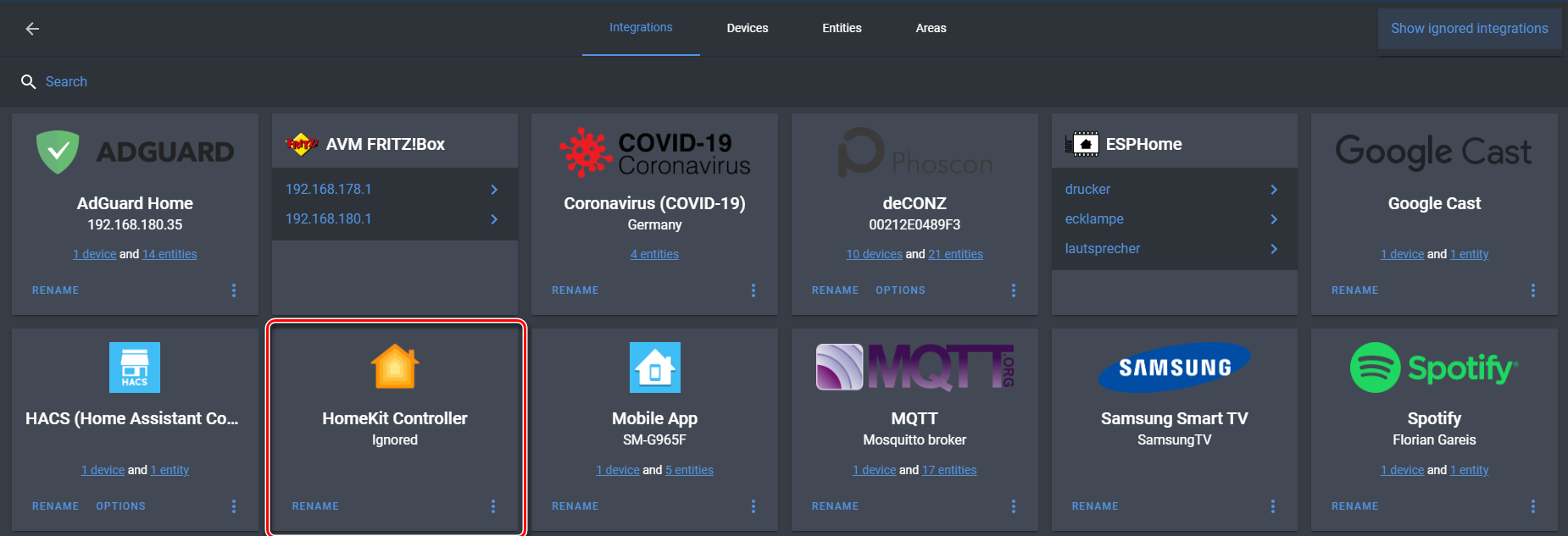 [0.110.0b0] Ignored integrations are shown · Issue #5875 · home-assistant/frontend · GitHub