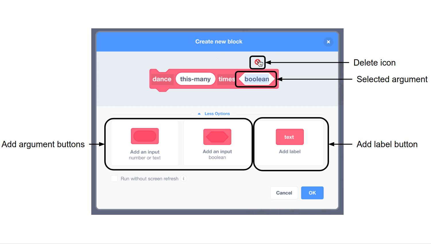 Procedures: delete icon · Issue #1241 · scratchfoundation/scratch-blocks · GitHub