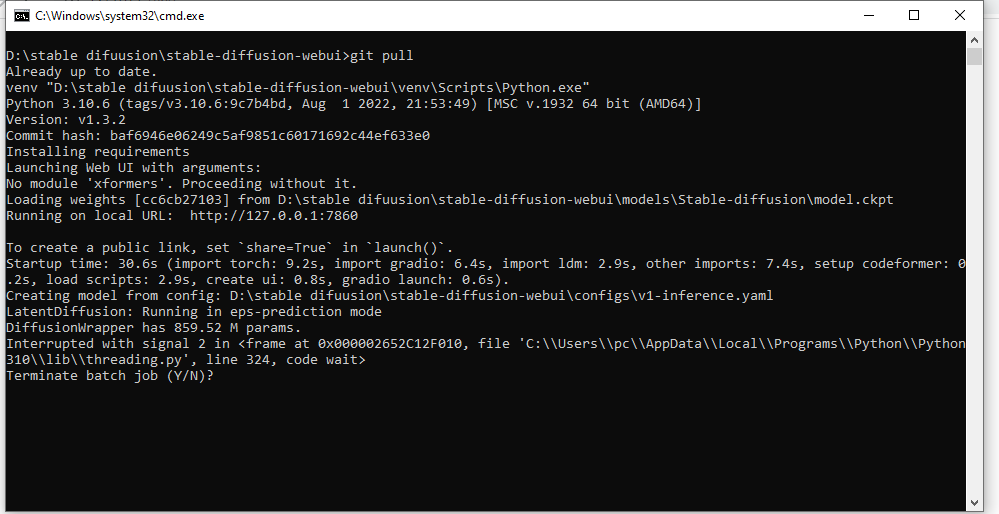 [Bug]: Interrupted with signal 2 in · Issue #11286 · AUTOMATIC1111/stable-diffusion-webui · GitHub