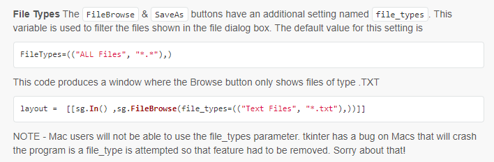 Issues with FileBrowse's file types · Issue #1726 · PySimpleGUI ...
