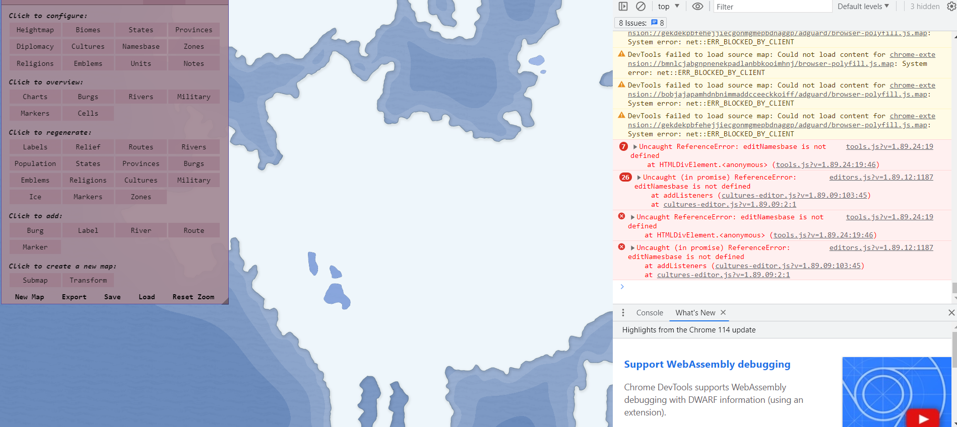 Cultures Editor & Namesbase Editor not working · Issue #952 · Azgaar/Fantasy-Map-Generator · GitHub