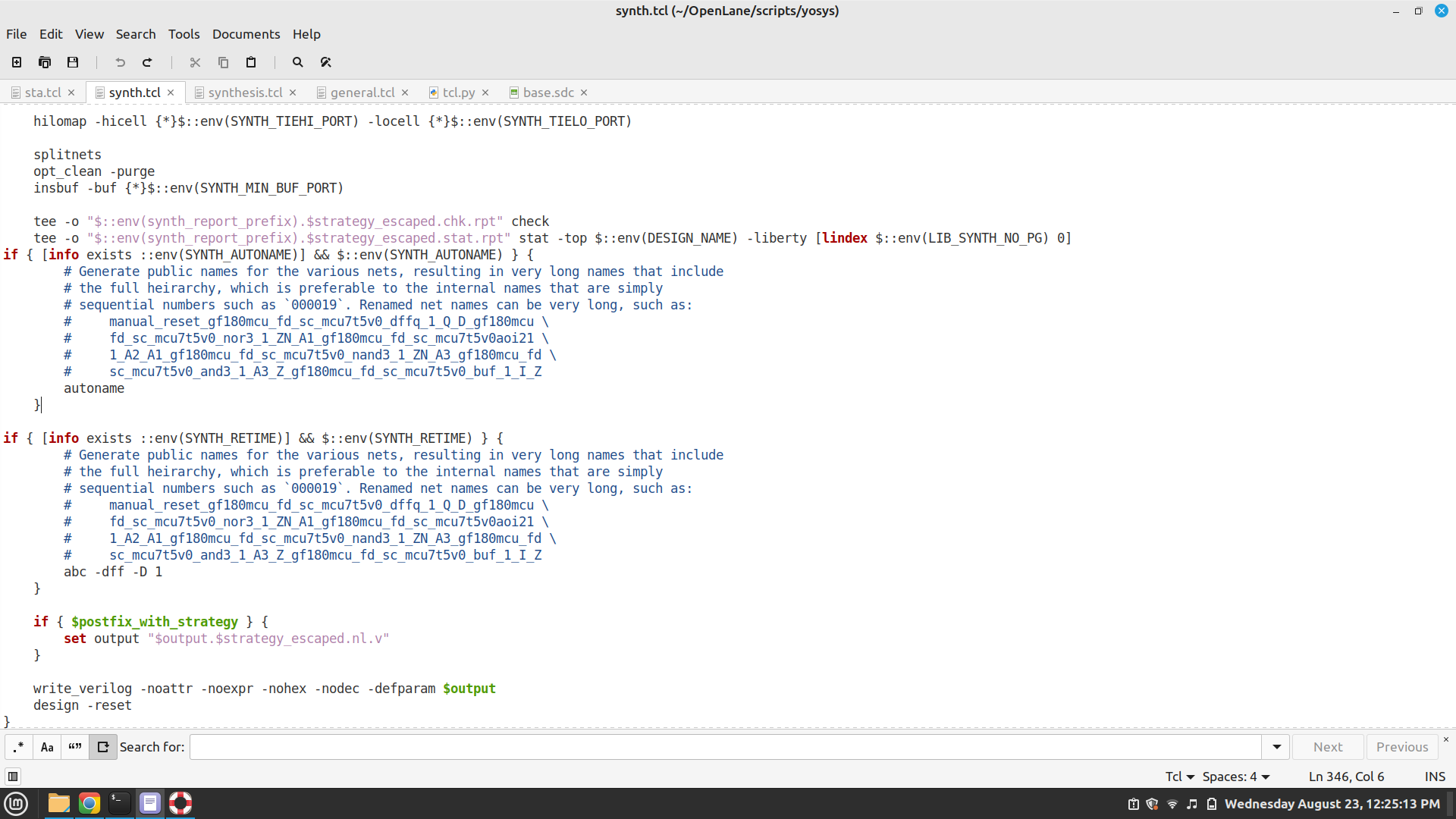 addition of block of lines in synth.tcl is not reflecting in synthesis ...