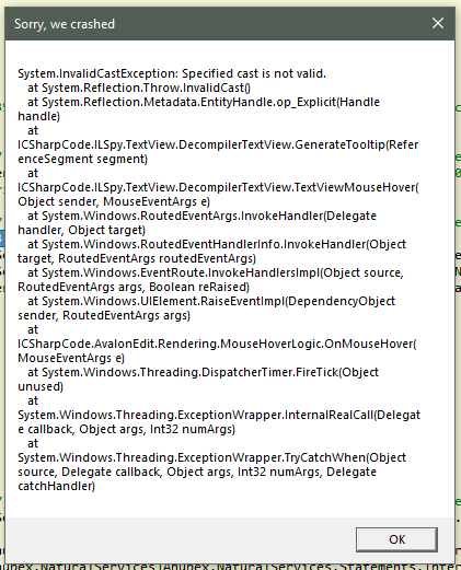 Crash in mouseover of string literal token · Issue #2130 · icsharpcode/ILSpy · GitHub