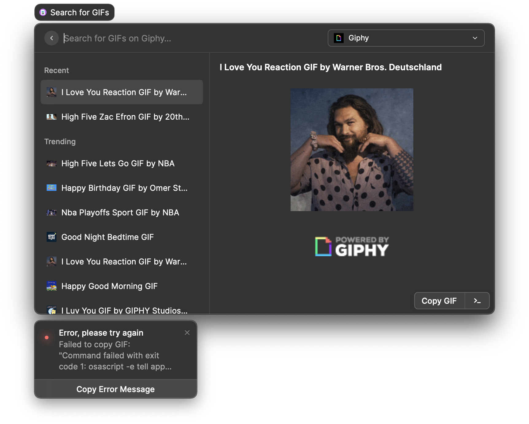 [GIF Search] Error when copying GIF · Issue #1436 · raycast/extensions · GitHub