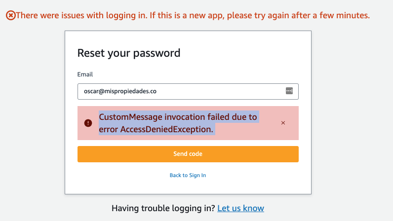 Unable to log in to amplify studio - CustomMessage invocation failed due to error ...