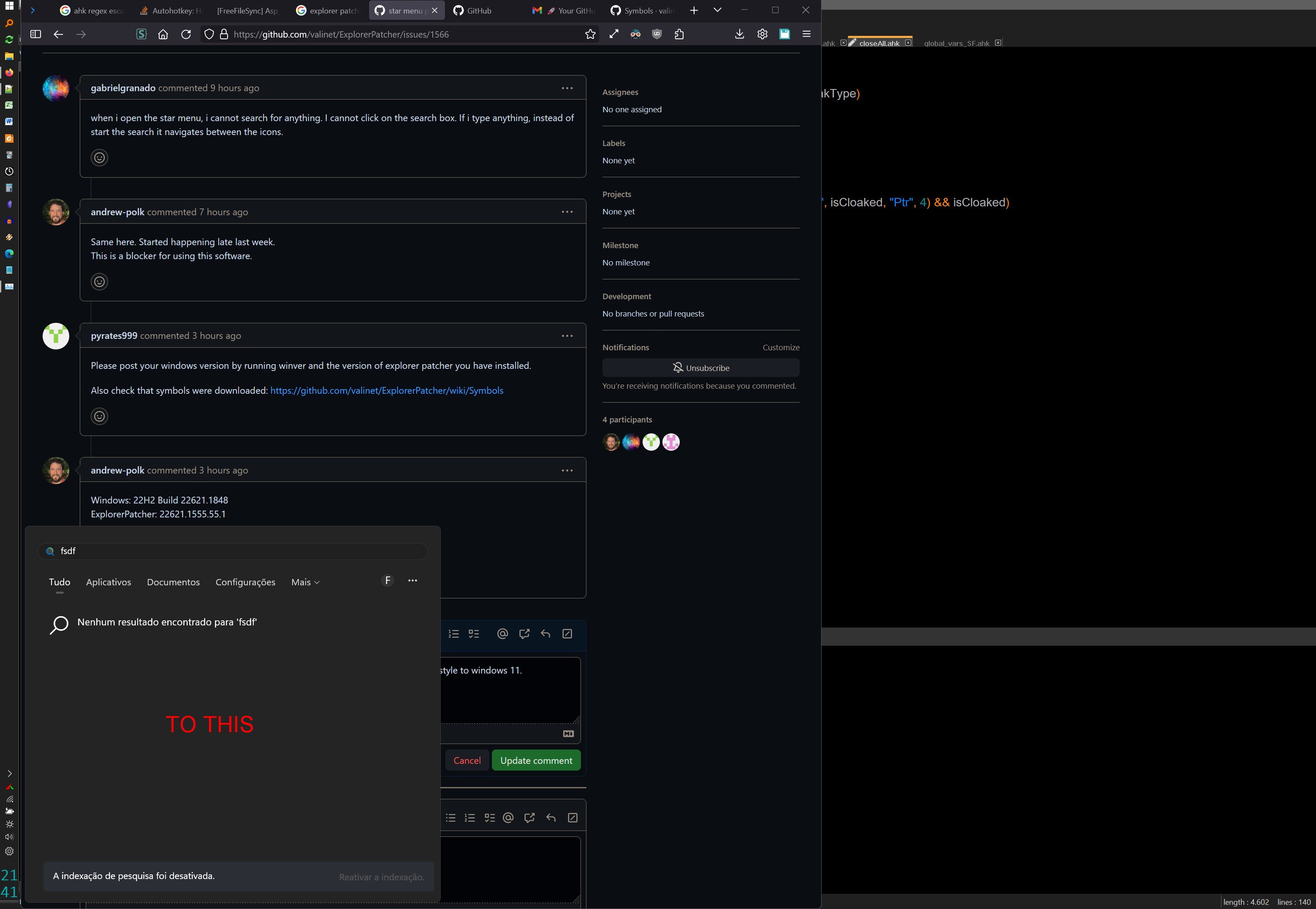 star menu problem - search not working · Issue #1566 · valinet/ExplorerPatcher · GitHub