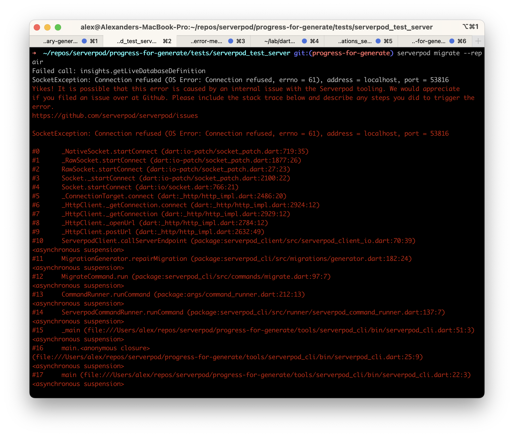 Crash when running `serverpod migrate --repair` without database. · Issue #1318 · serverpod ...